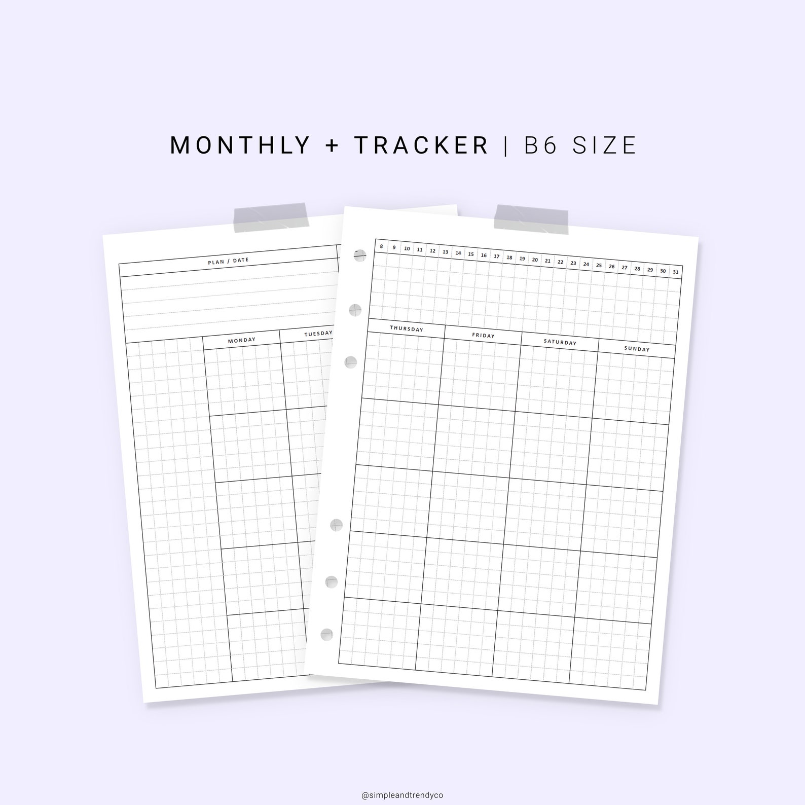 Monthly Planner Printable B6 Inserts Undated Monthly Agenda | Etsy