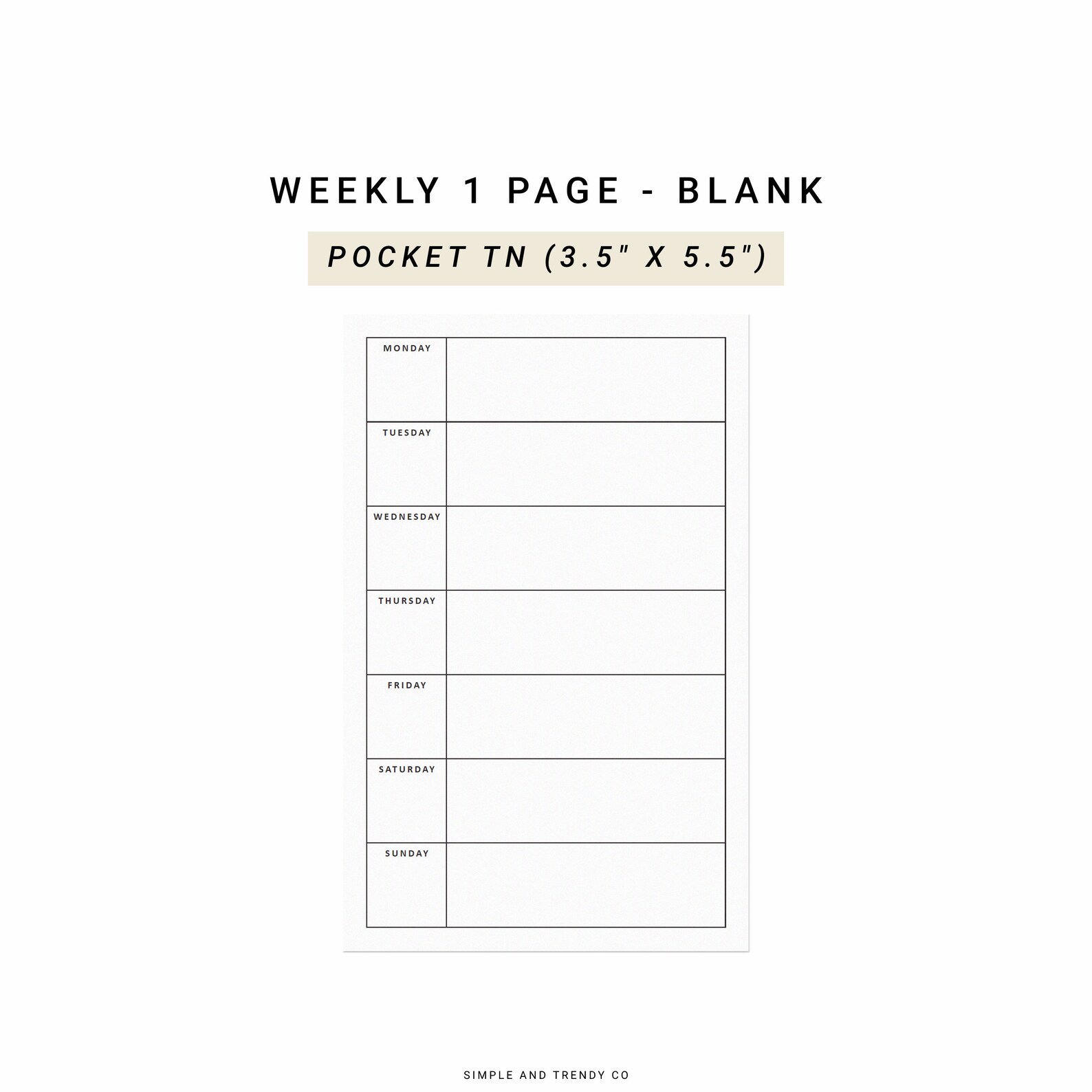 Week on One Page Weekly Planner Pages Printable Pocket TN - Etsy