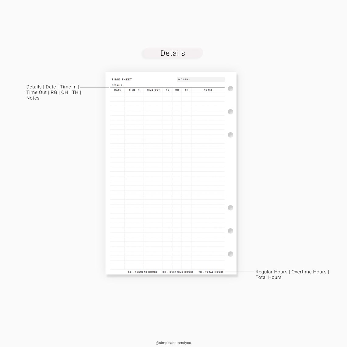 Time Sheet Log Printable Half Size Half Letter Inserts Time | Etsy