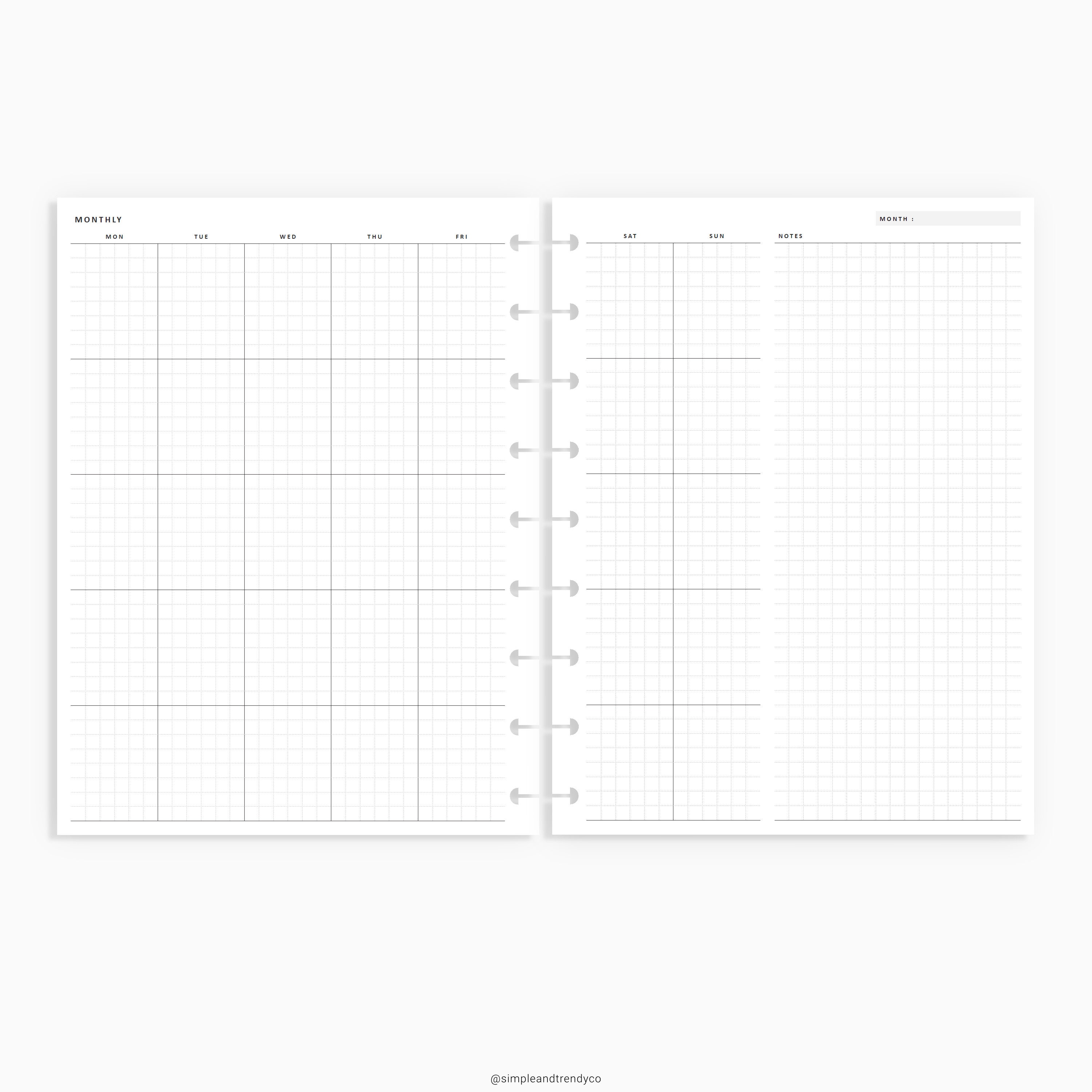 Paper Monthly Notes Undated Monthly Plan Monthly Organizer Minimalist ...