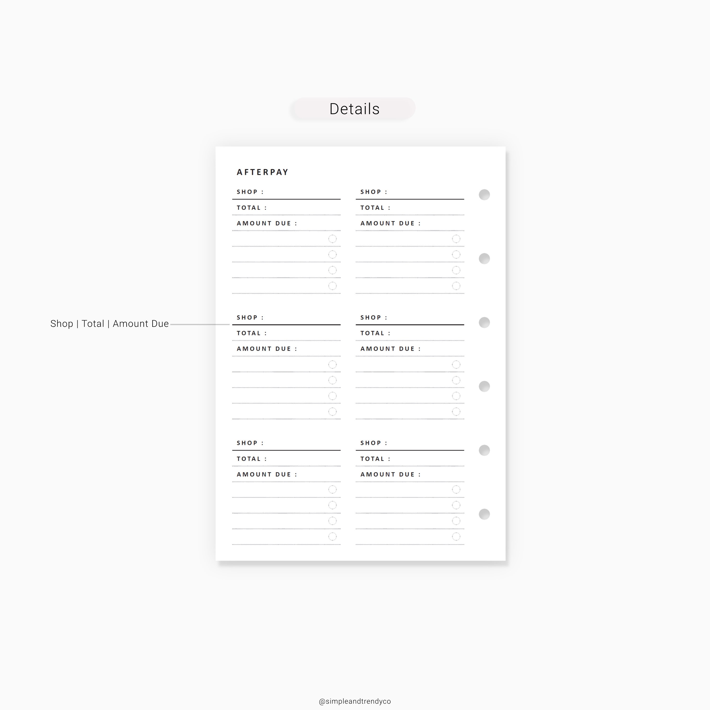 Afterpay Tracker Pocket XL Printable Afterpay Payment Tracker | Etsy