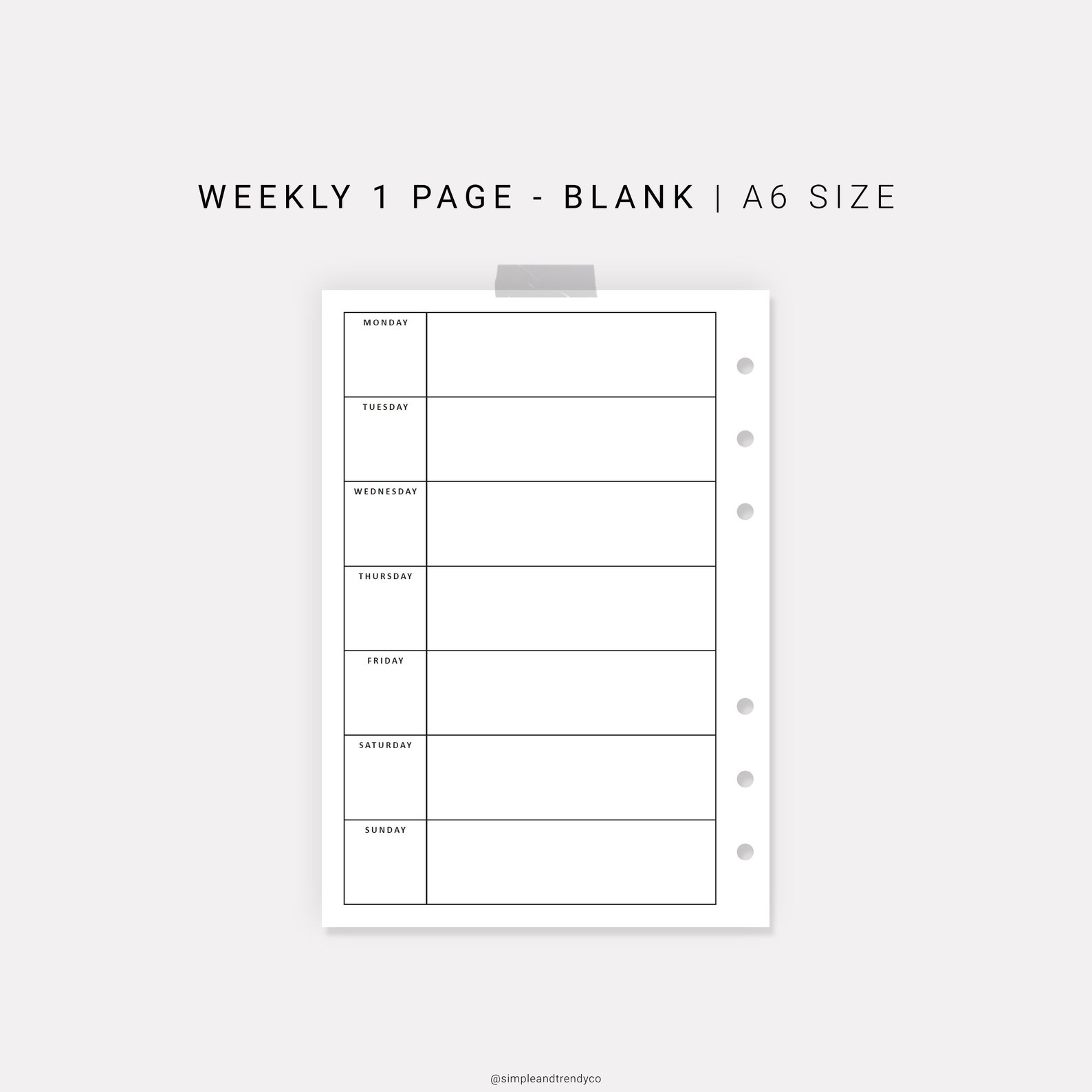 Week on One Page Weekly Planner Pages Printable A6 Inserts | Etsy