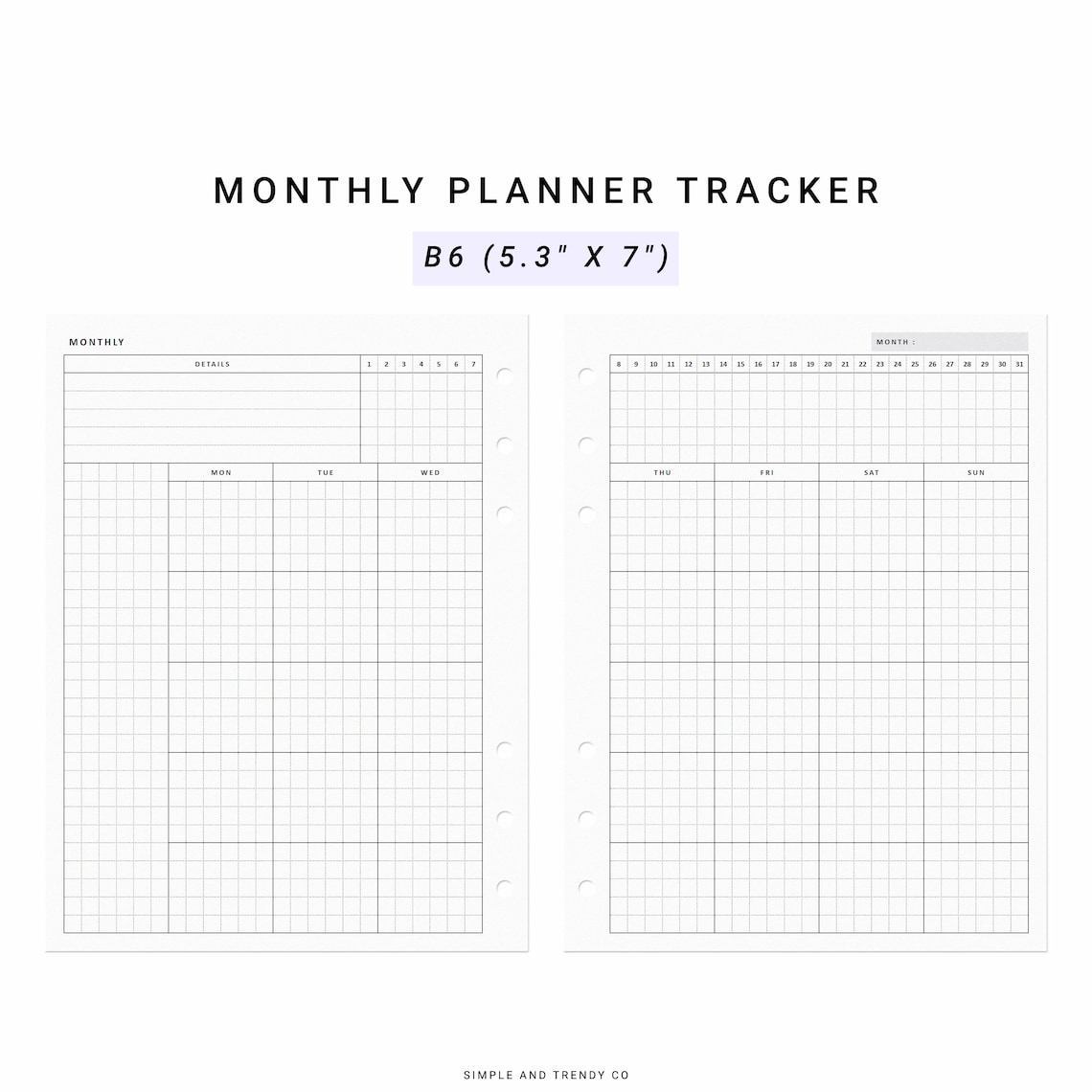 Monthly Planner Printable B6 Inserts Undated Monthly Agenda - Etsy