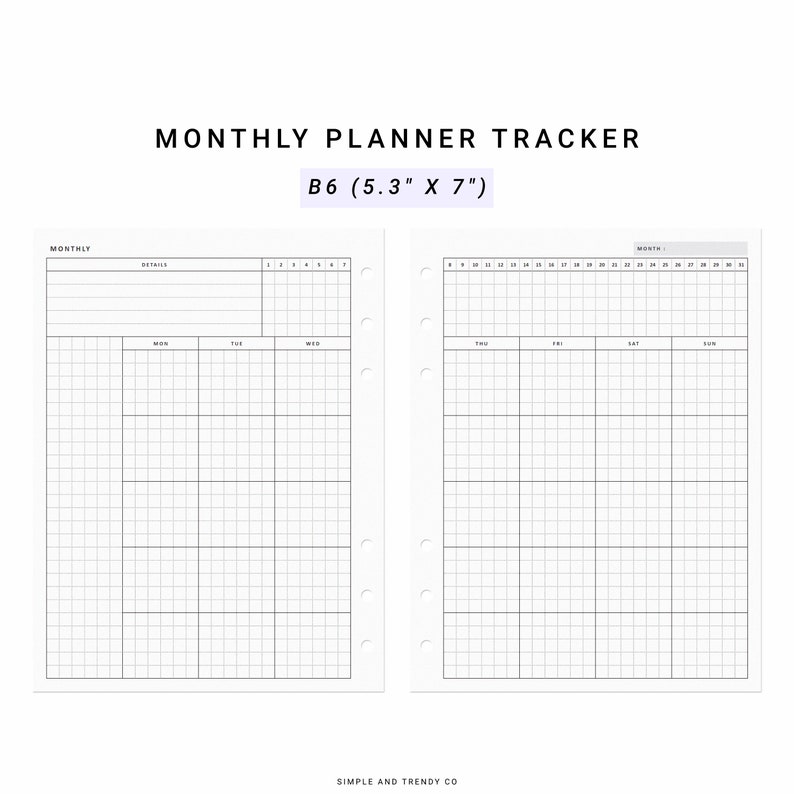 Monthly Planner Printable B6 Inserts Undated Monthly Agenda - Etsy