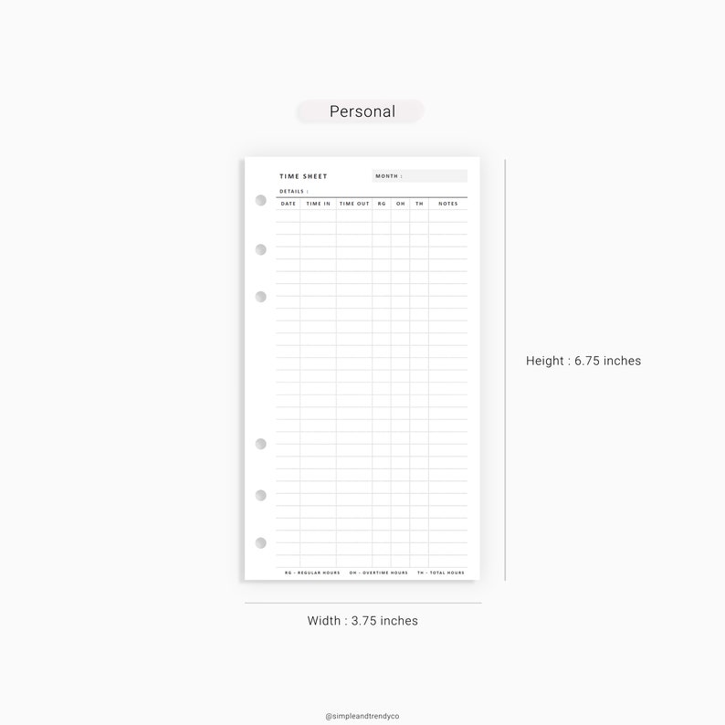 Time Sheet Log Printable Personal Planner Inserts Time Card | Etsy