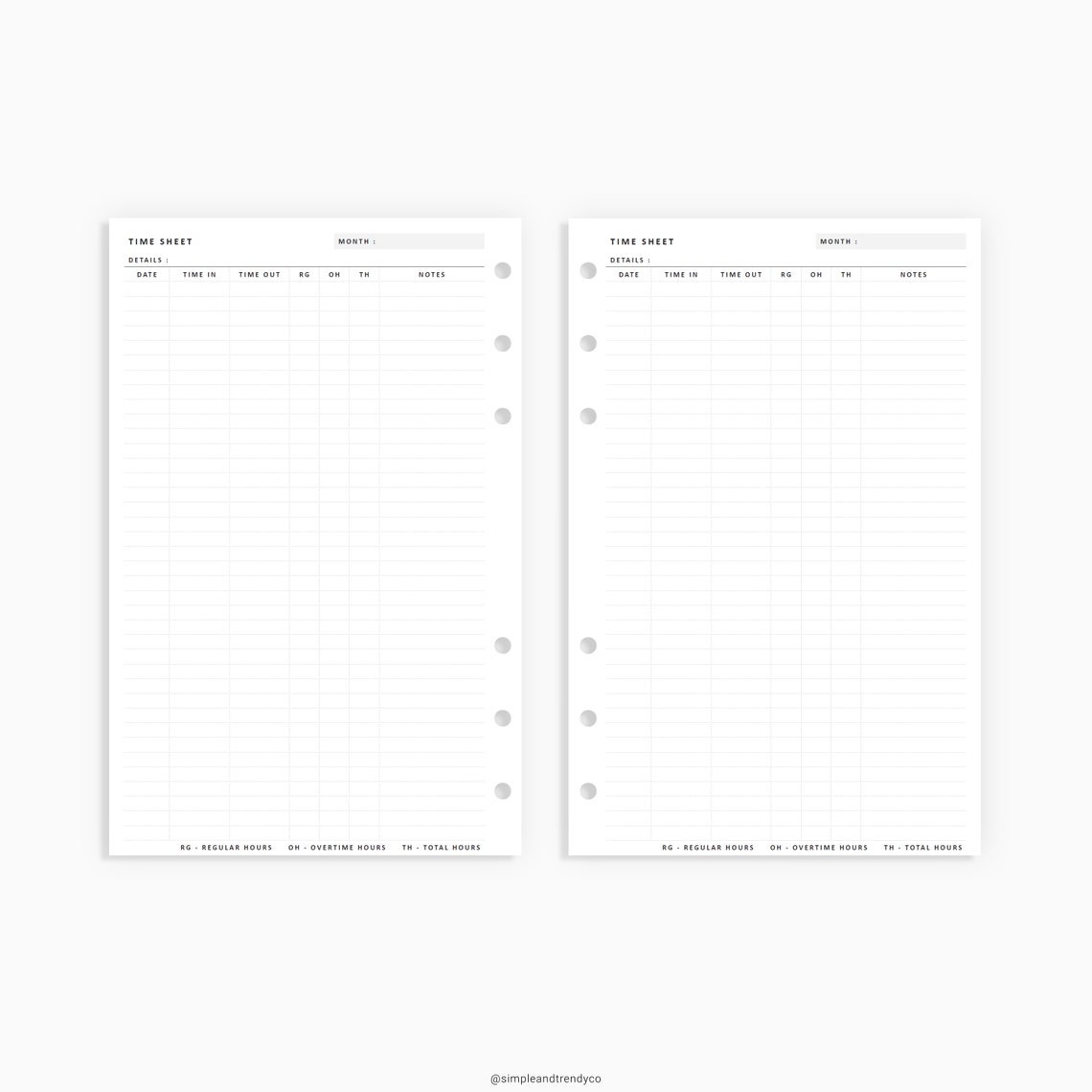Time Sheet Log Printable Half Size Half Letter Inserts Time | Etsy