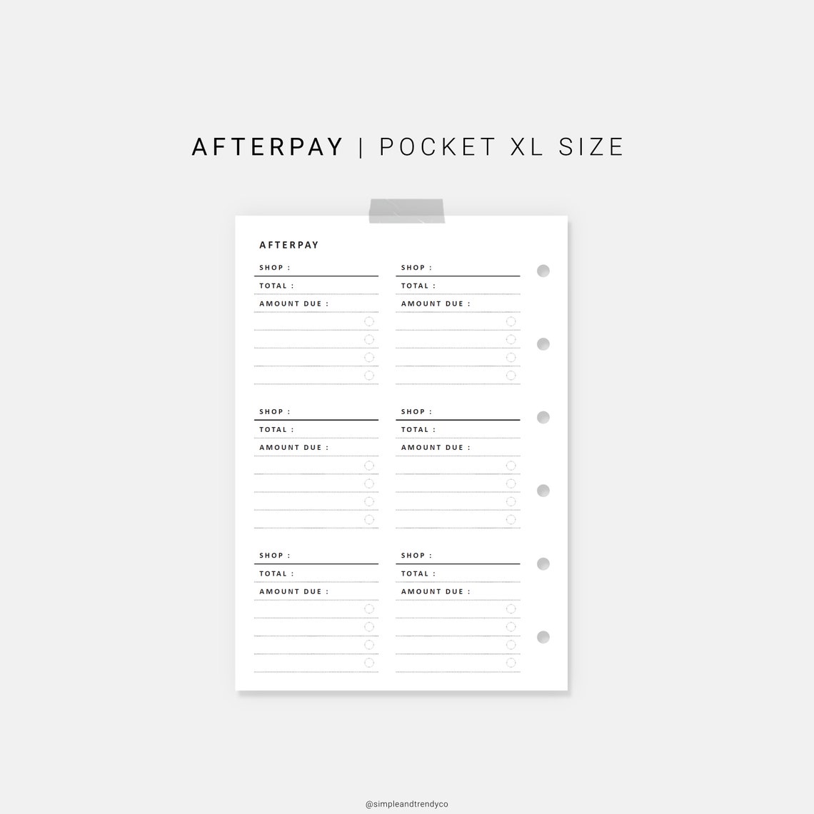 Afterpay Tracker Pocket XL Printable Afterpay Payment Tracker | Etsy