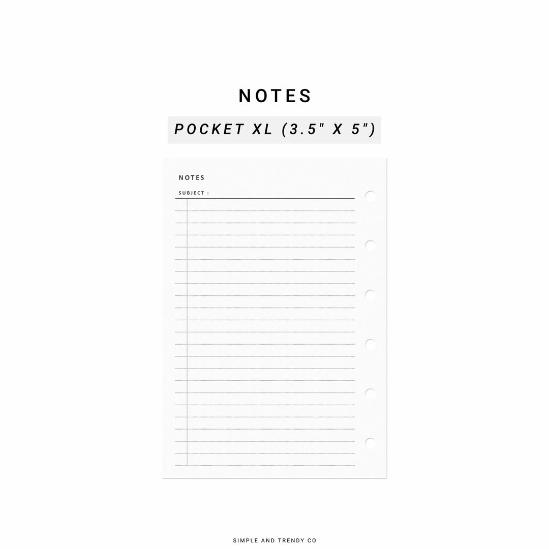 Notes Paper Pocket XL, Printable Writing Paper Lined Notes, Study Note ...