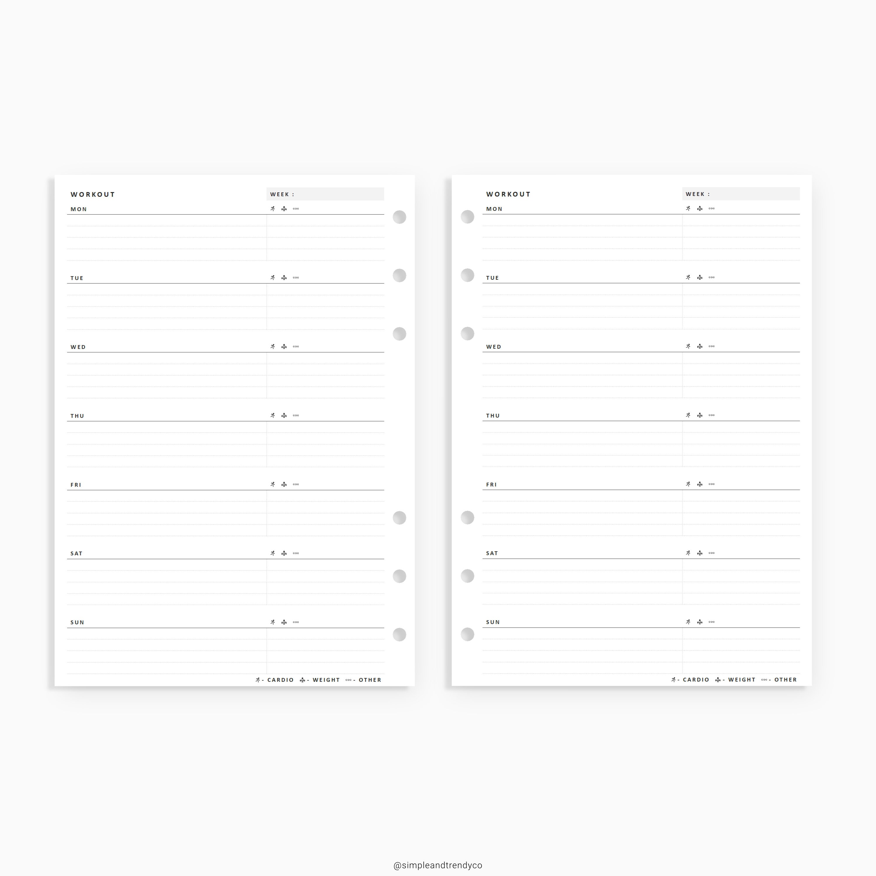 Workout Tracker A5 Planner Inserts Printable Weekly Workout | Etsy