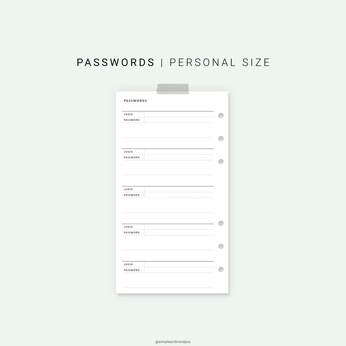 Printable Password Log Personal Planner Inserts Password | Etsy