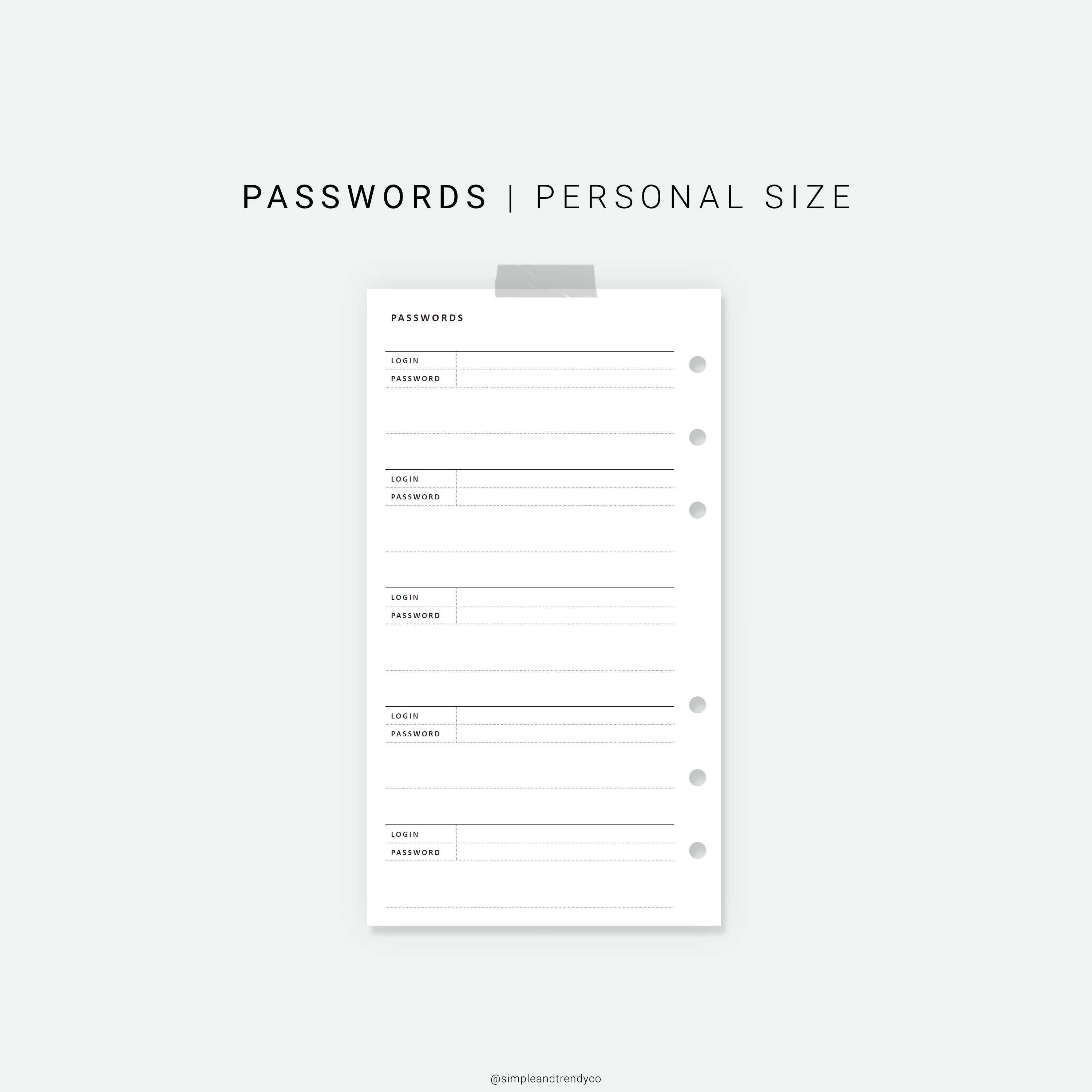 Paper A6 Inserts : Password Tracker Password Journal Password Printable ...