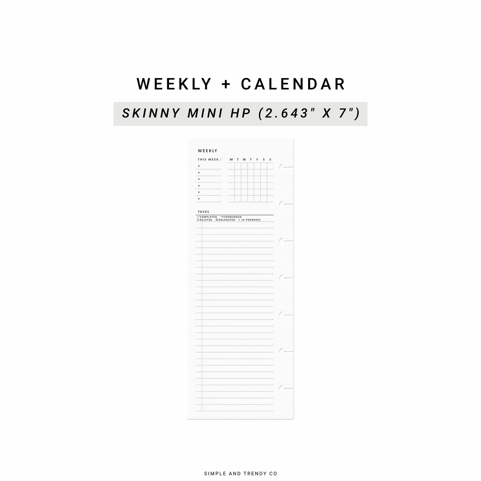 Weekly Planner Calendar Skinny Mini HP Printable Week on 1 - Etsy