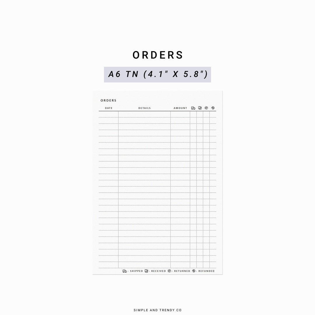 Order Tracker Printable A6 TN - Etsy