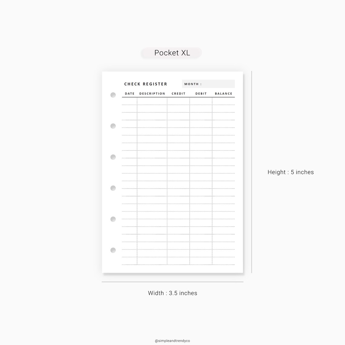 Checking Register Pocket XL Checkbook Register Printable | Etsy