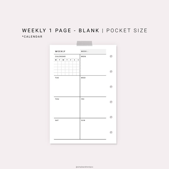 Week on One Page Printable Pocket Size Weekly 1 Page Vertical | Etsy