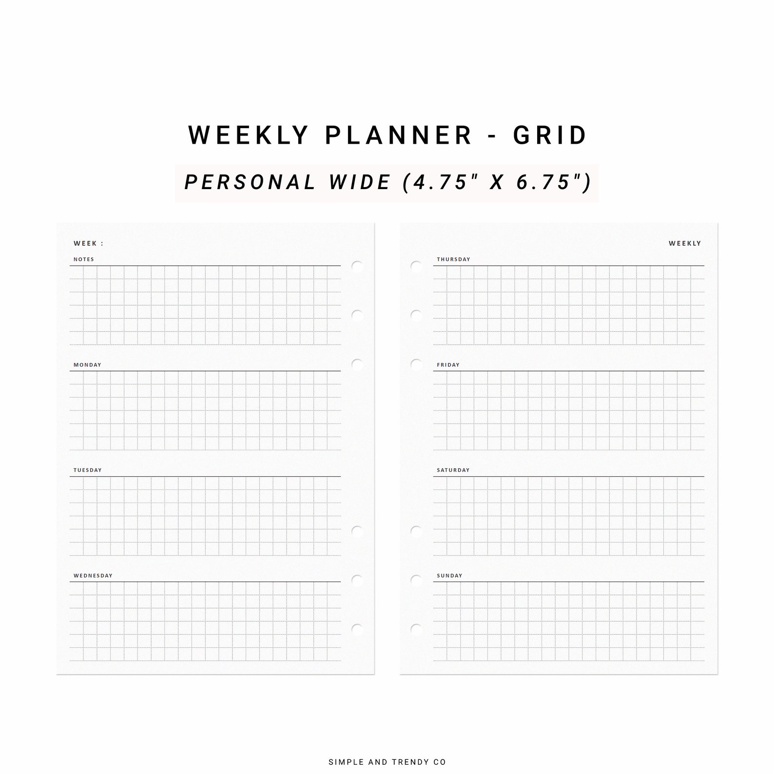 Weekly Planner Printable Personal Wide Weekly Schedule - Etsy