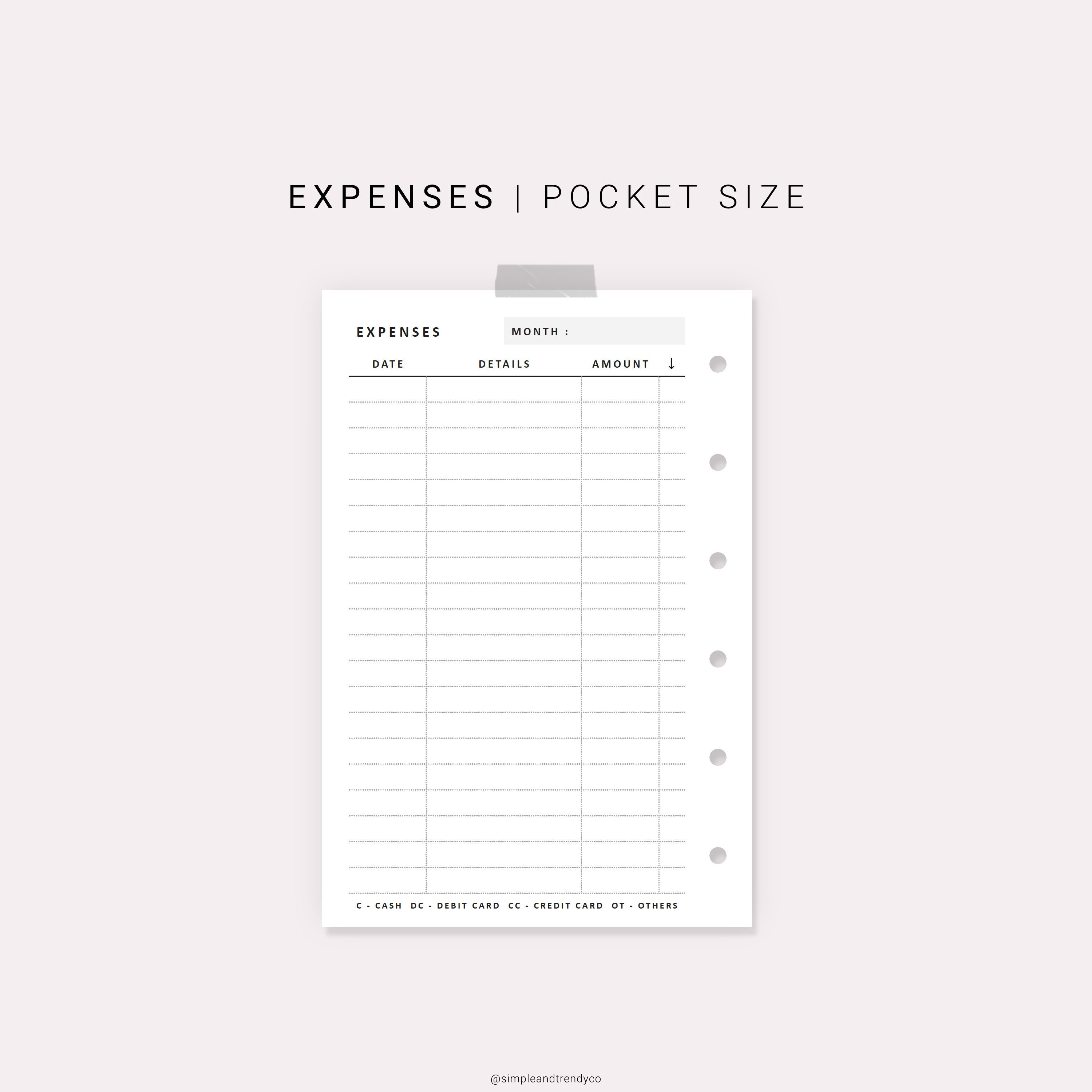 Expense Tracker Pocket Size Printable Personal Expenses | Etsy