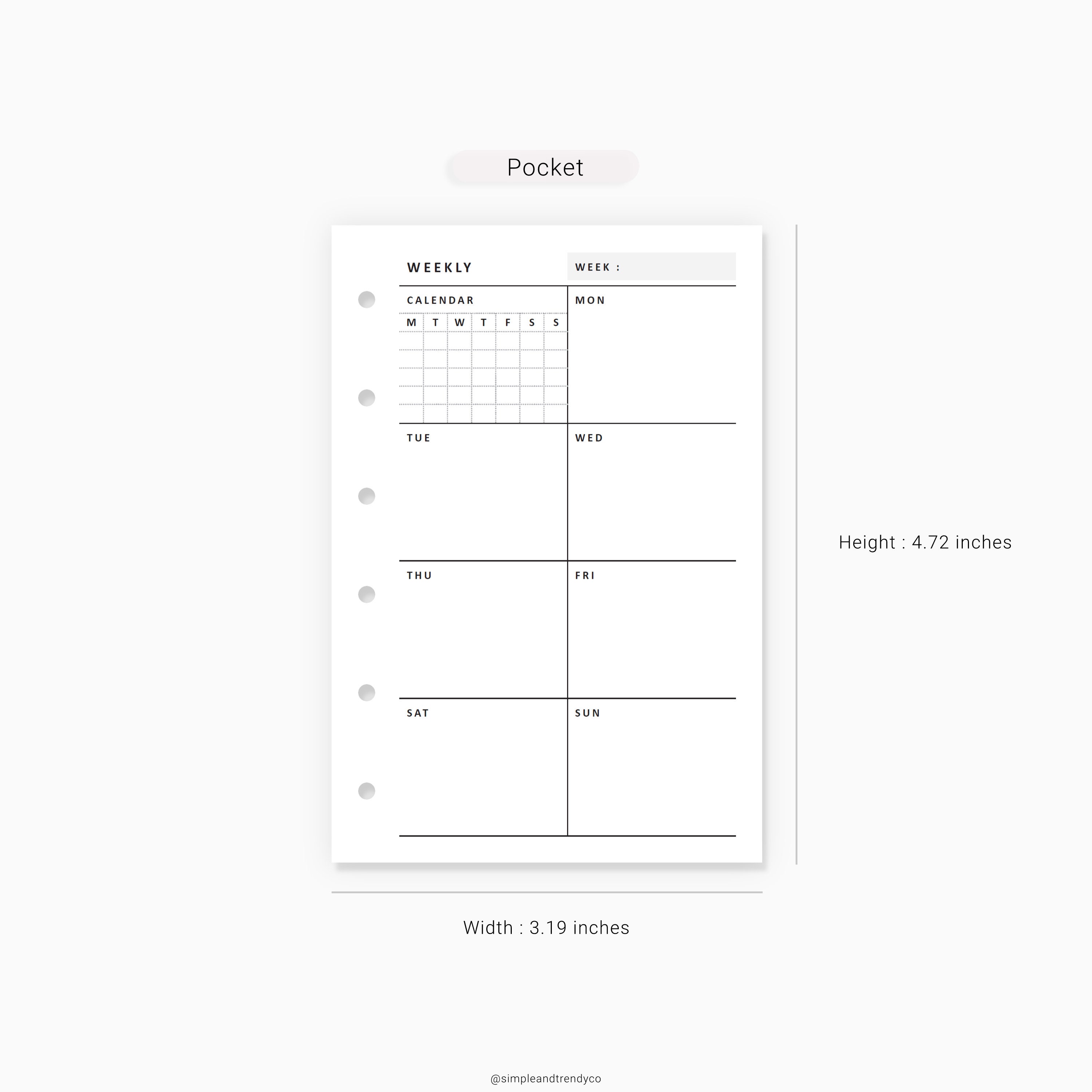 Week on One Page Printable Pocket Size Weekly 1 Page Vertical | Etsy