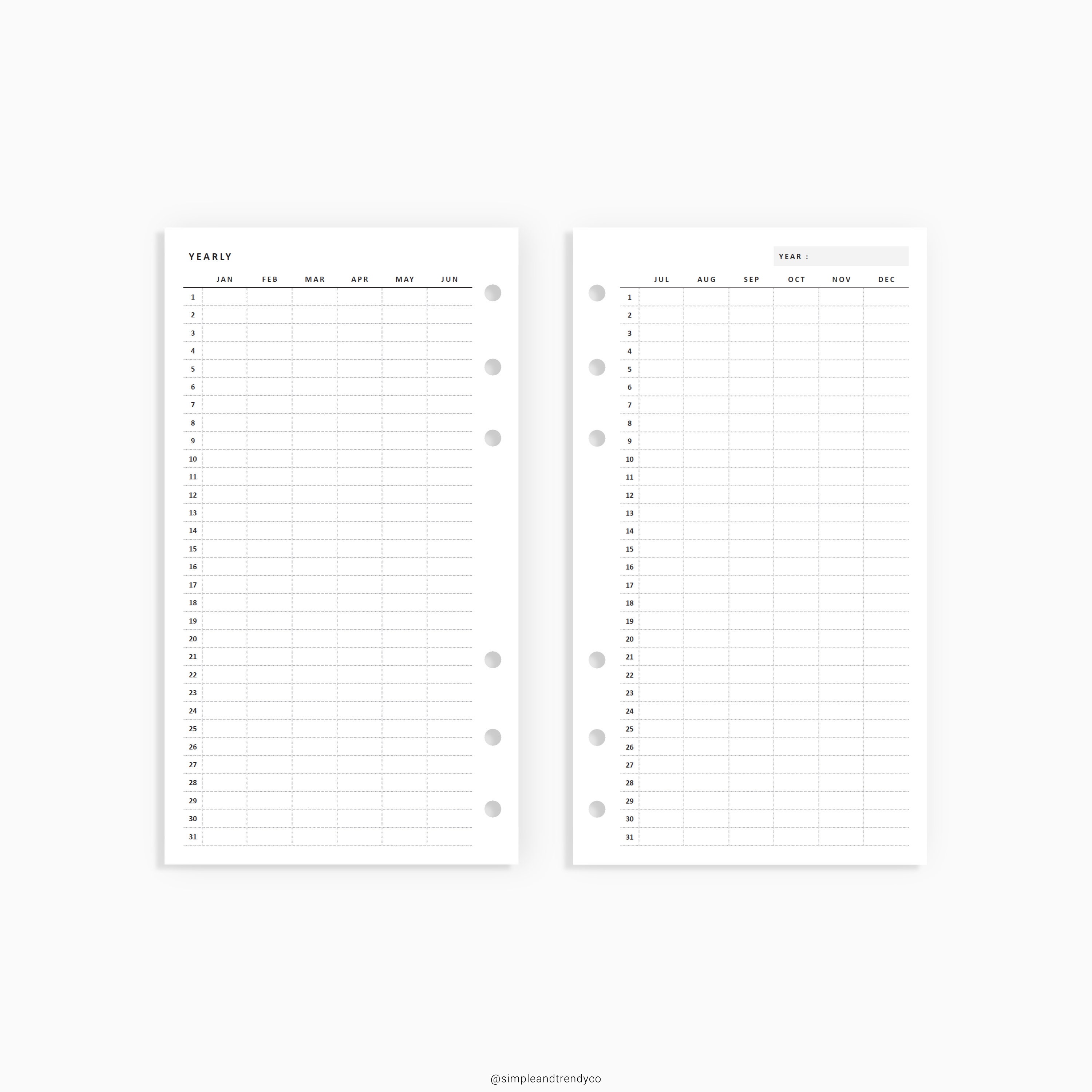 Yearly Vertical Planner 2 Page Personal Planner Inserts | Etsy