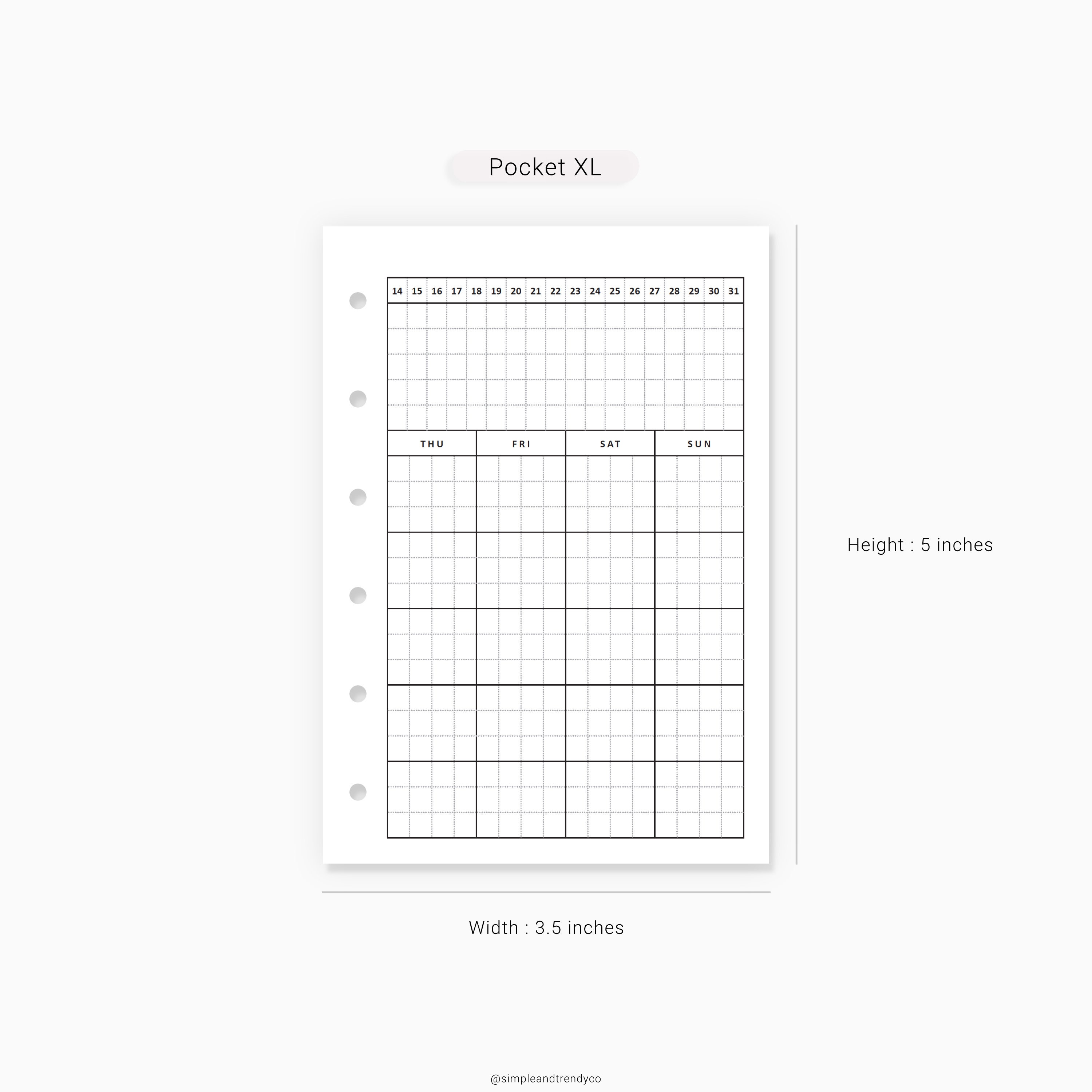 Monthly Planner Printable Pocket XL size Undated Monthly | Etsy