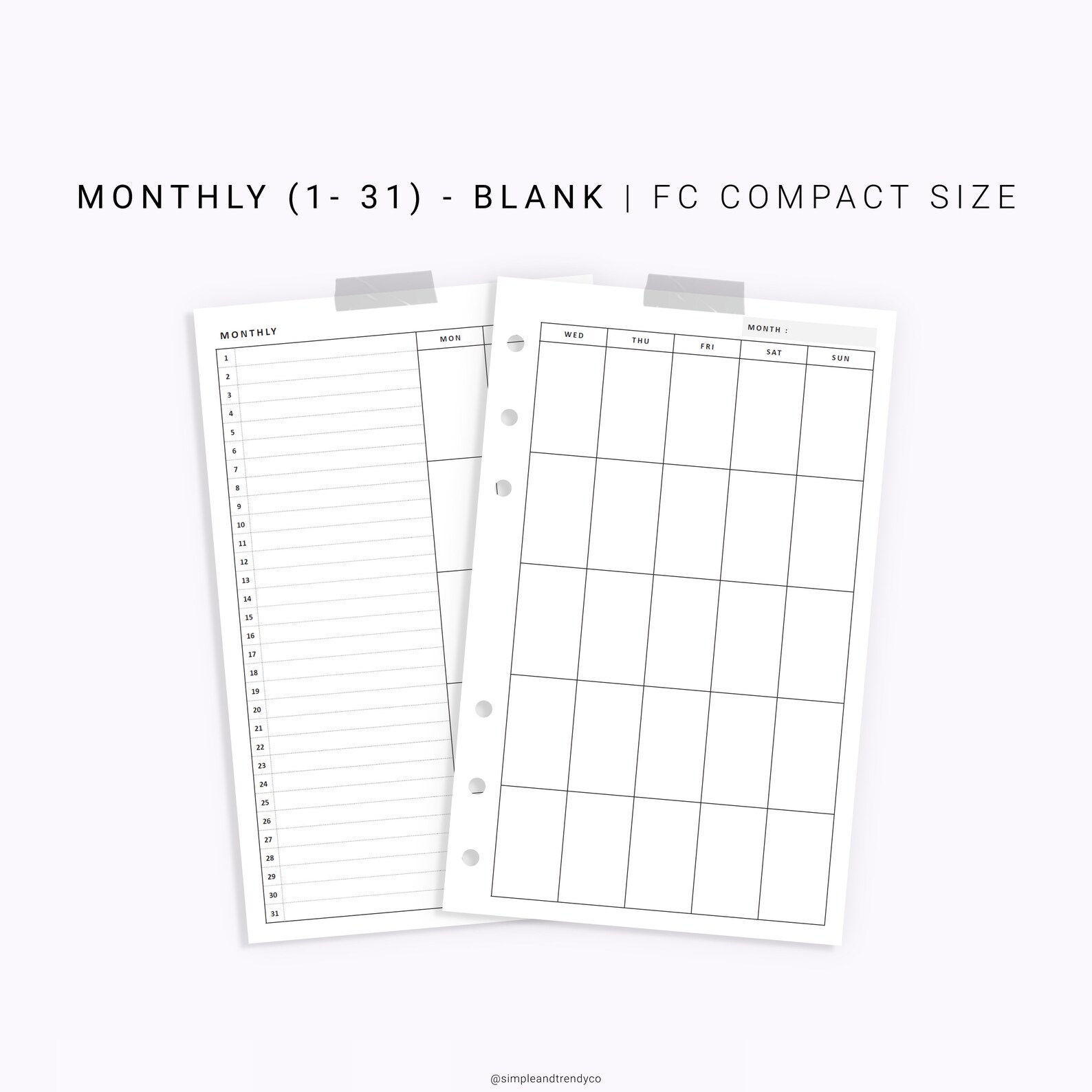 Monthly Planner Printable FC Compact Monthly List Undated | Etsy