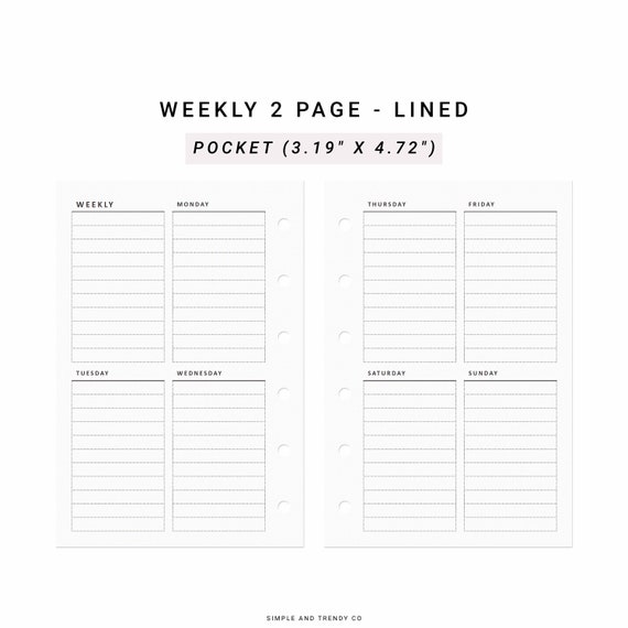 Week on 2 Two Pages Pocket Size Weekly Agenda Vertical Weekly - Etsy