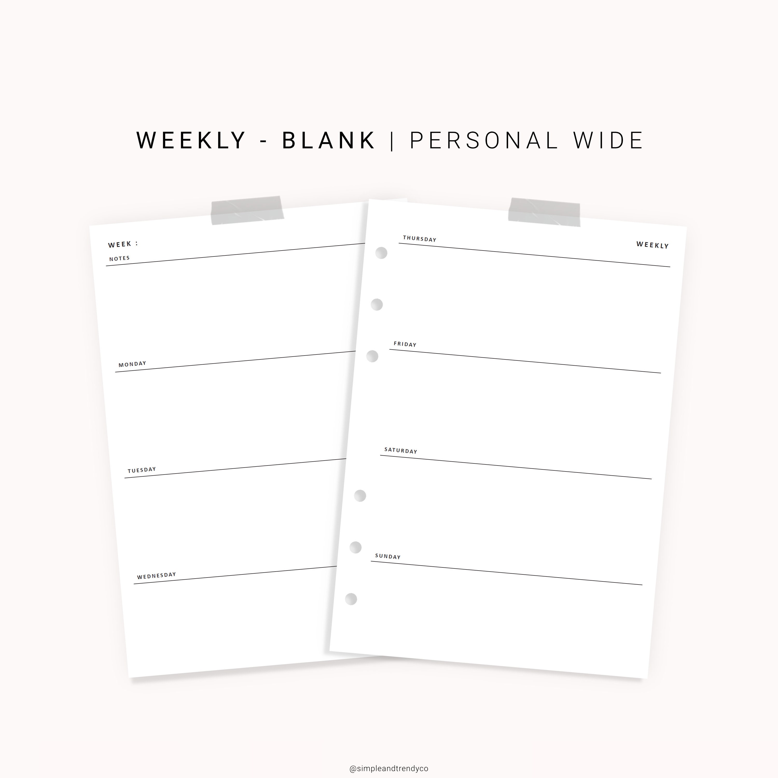 Weekly Planner Printable Personal Wide Weekly Schedule | Etsy