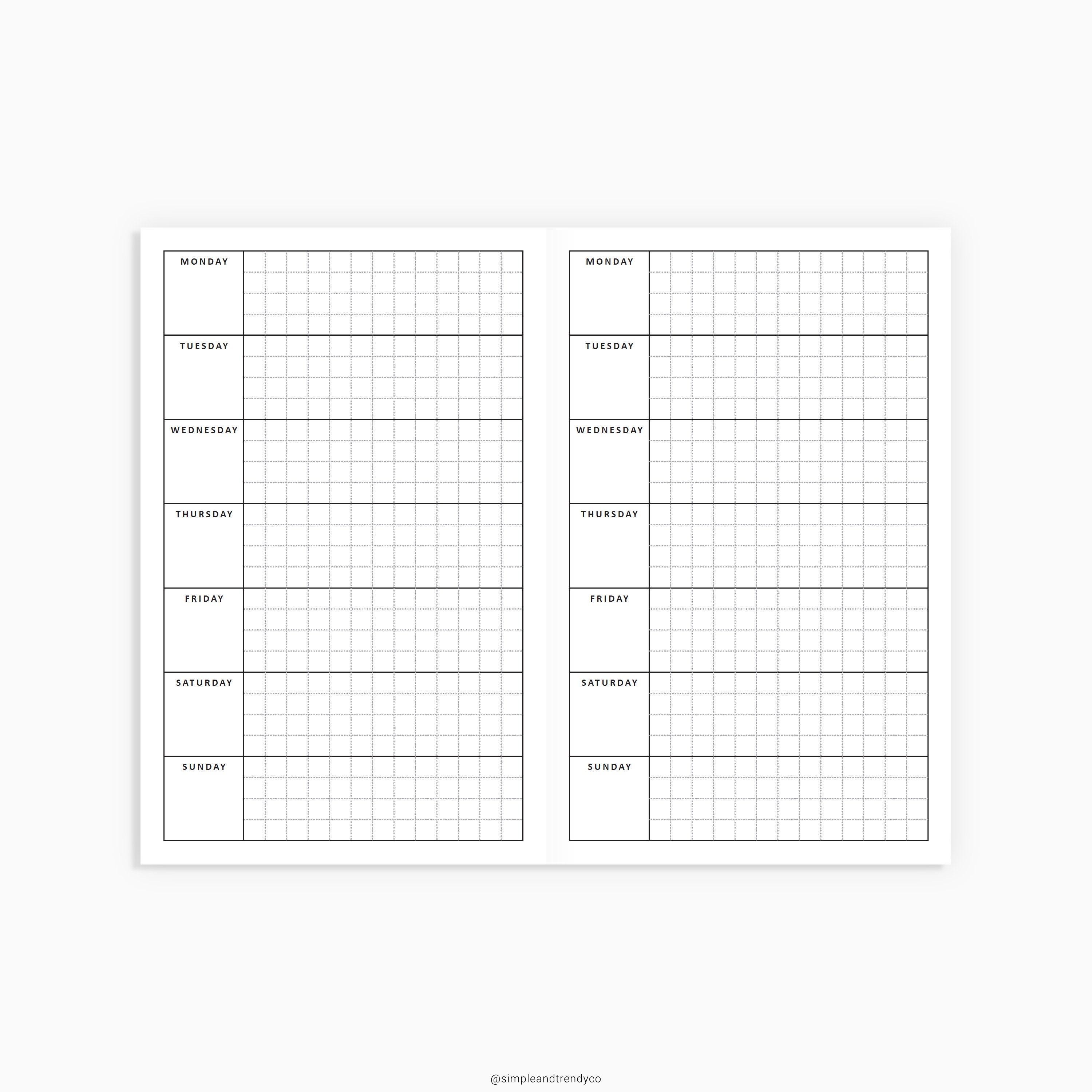 Week On One Page Weekly Planner Pages Printable Pocket TN | Etsy
