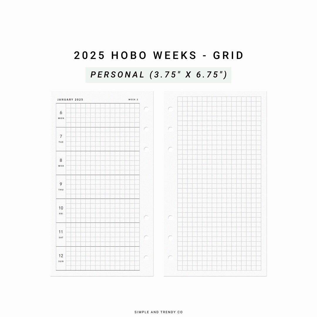 2025 Hobo Weeks Grid Personal Planner Inserts, Weekly Planner ...