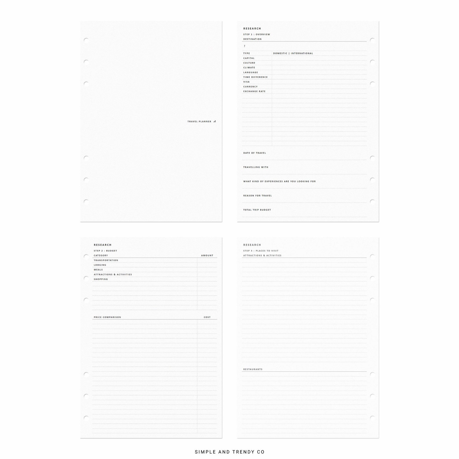 Travel Planner Printable A5 Planner Inserts Family Vacation - Etsy