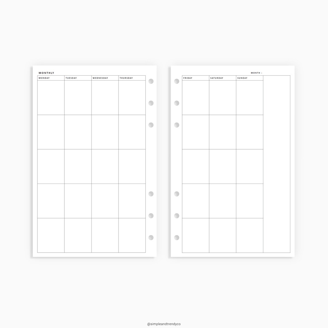 Monthly Planner Printable Half Size Half Letter Inserts | Etsy
