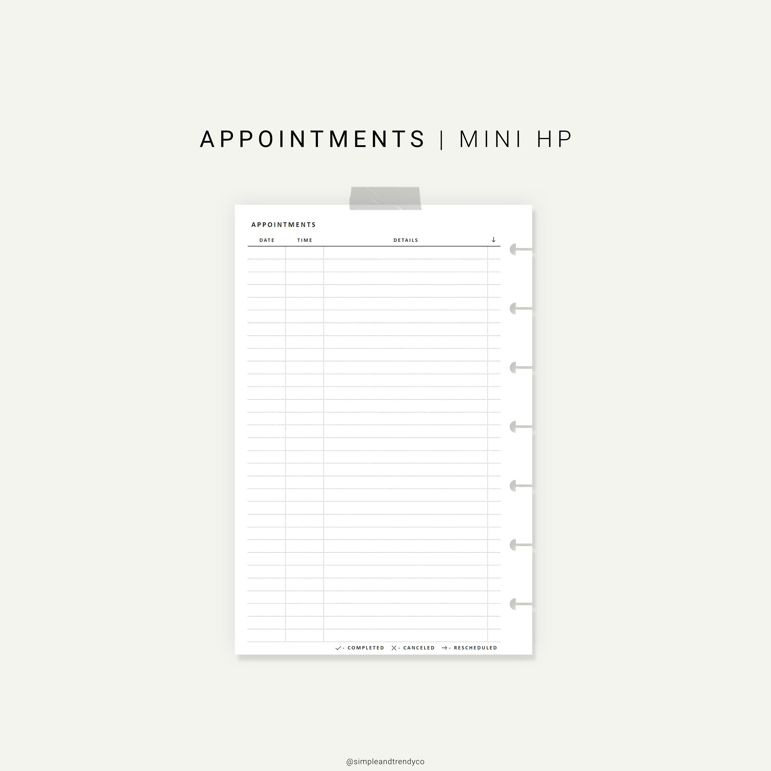 Appointments Happy Planner Mini Appointment Printable | Etsy