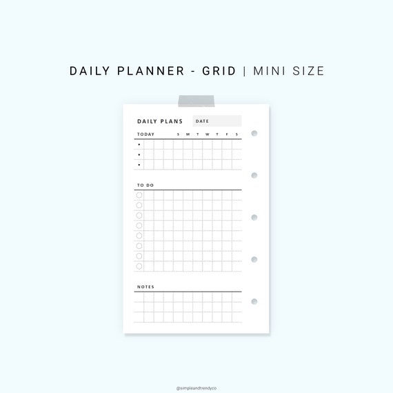 Daily Planner Printable Mini size Filofax Mini Daily | Etsy