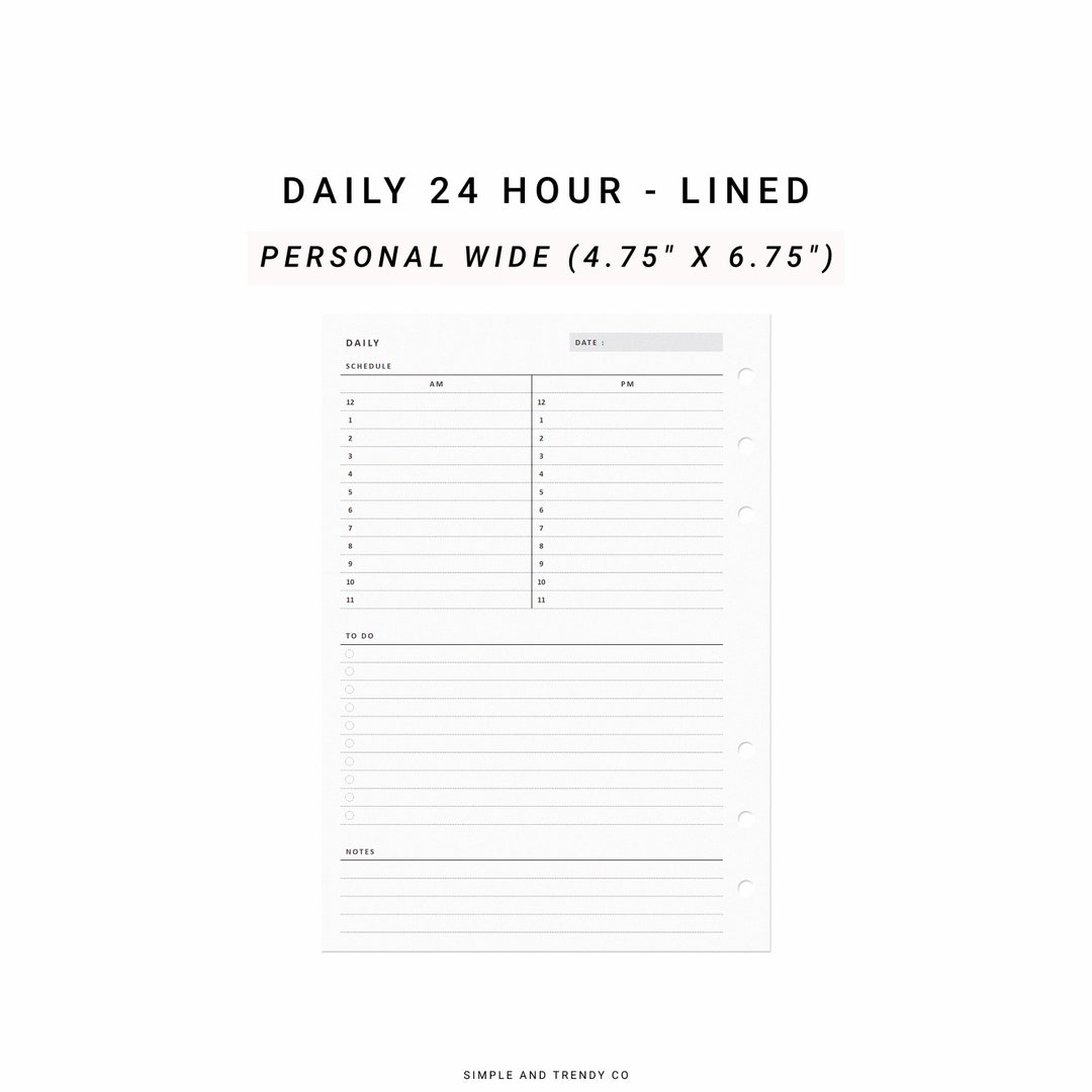 Daily Planner 24 Hour Personal Wide Printable Daily Schedule - Etsy
