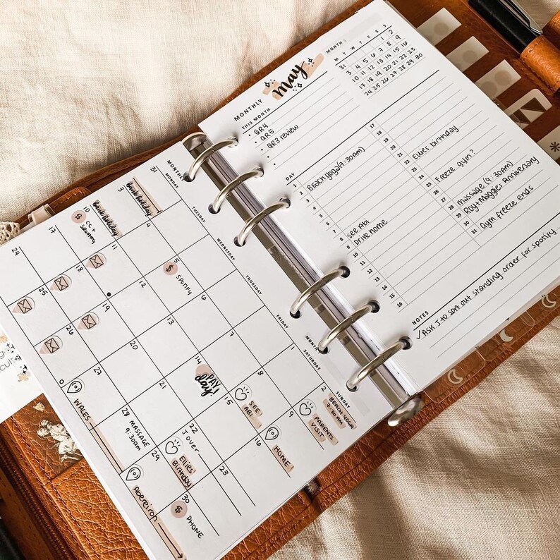 Monthly Overview Printable A6 Inserts Month on a Page Month | Etsy