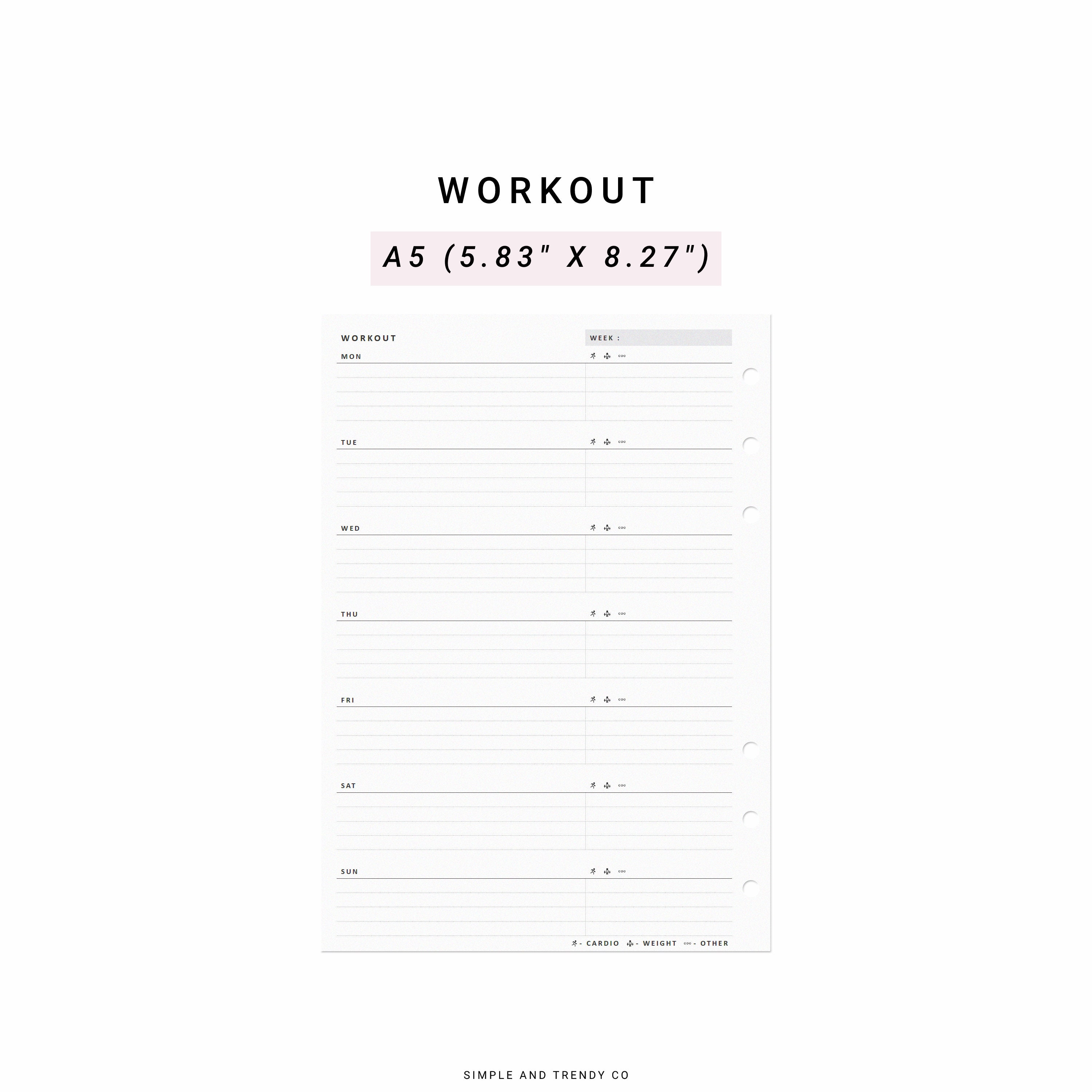 Workout Tracker A5 Planner Inserts Printable Weekly Workout - Etsy