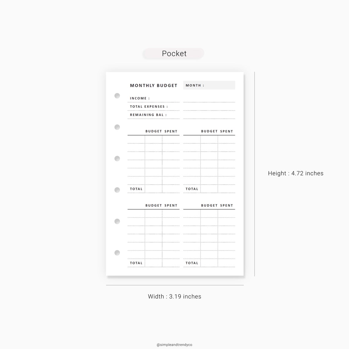 Budget Planner Printable Pocket Size Monthly Budget Template | Etsy