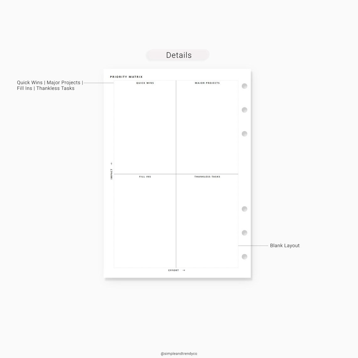 Action Priority Matrix Quick Wins Major Projects Fill Ins | Etsy