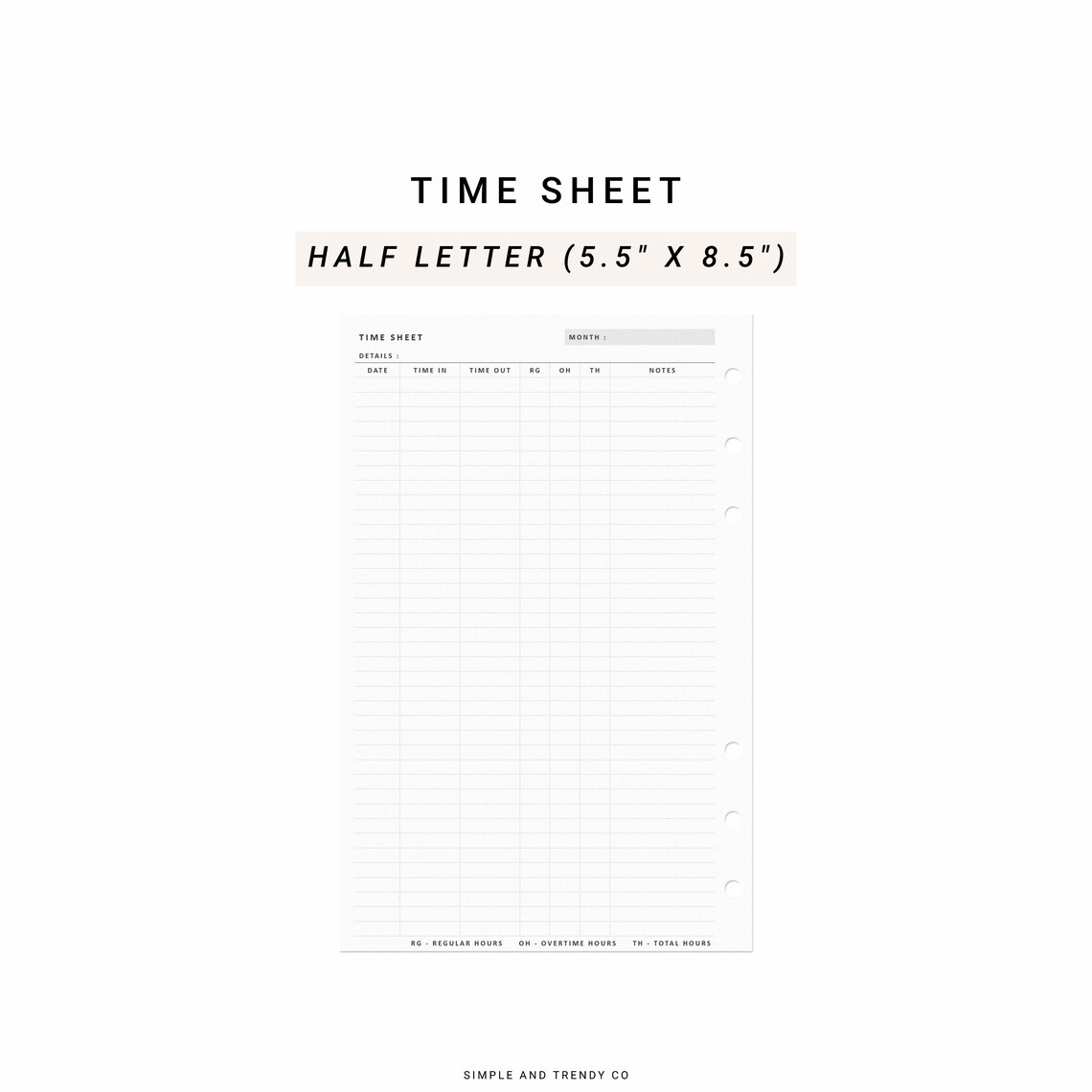 Time Sheet Log Printable Half Size Half Letter Inserts Time - Etsy