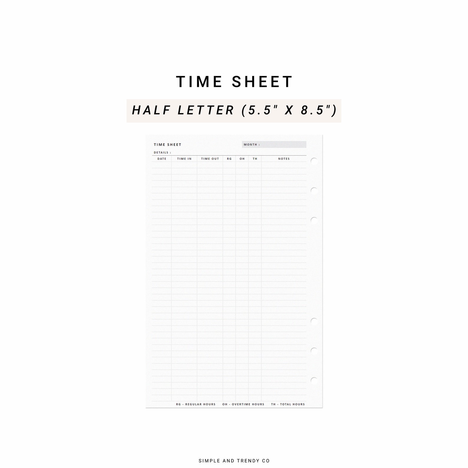 Time Sheet Log Printable Half Size Half Letter Inserts Time - Etsy