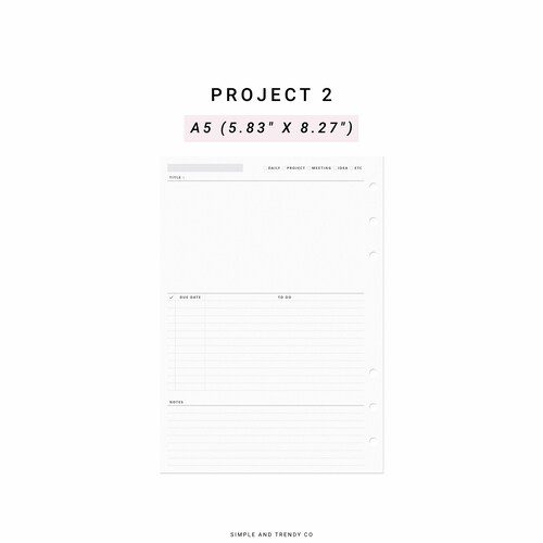 A5 Project Planner Printable Planner Inserts Project - Etsy