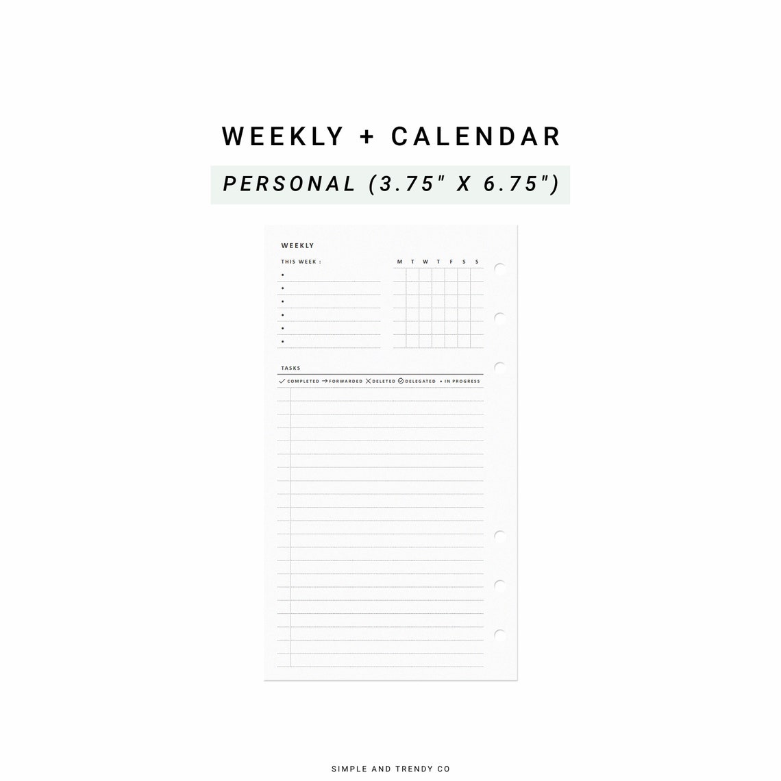 Weekly Planner Calendar Personal Planner Inserts Printable - Etsy