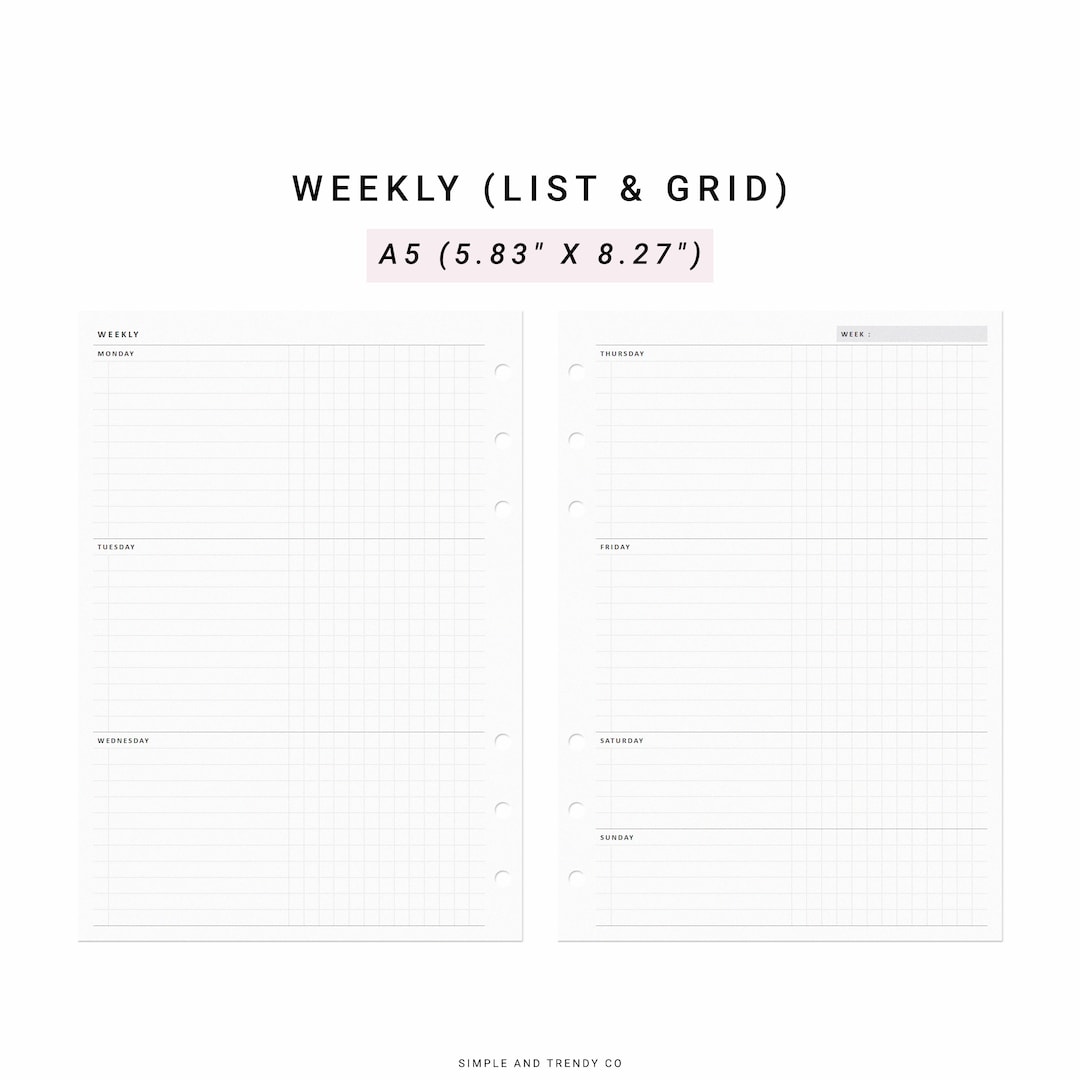 Weekly Planner Printable A5 Planner Inserts Weekly to Do - Etsy