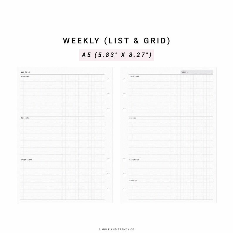 Weekly Planner Printable A5 Planner Inserts Weekly to Do - Etsy