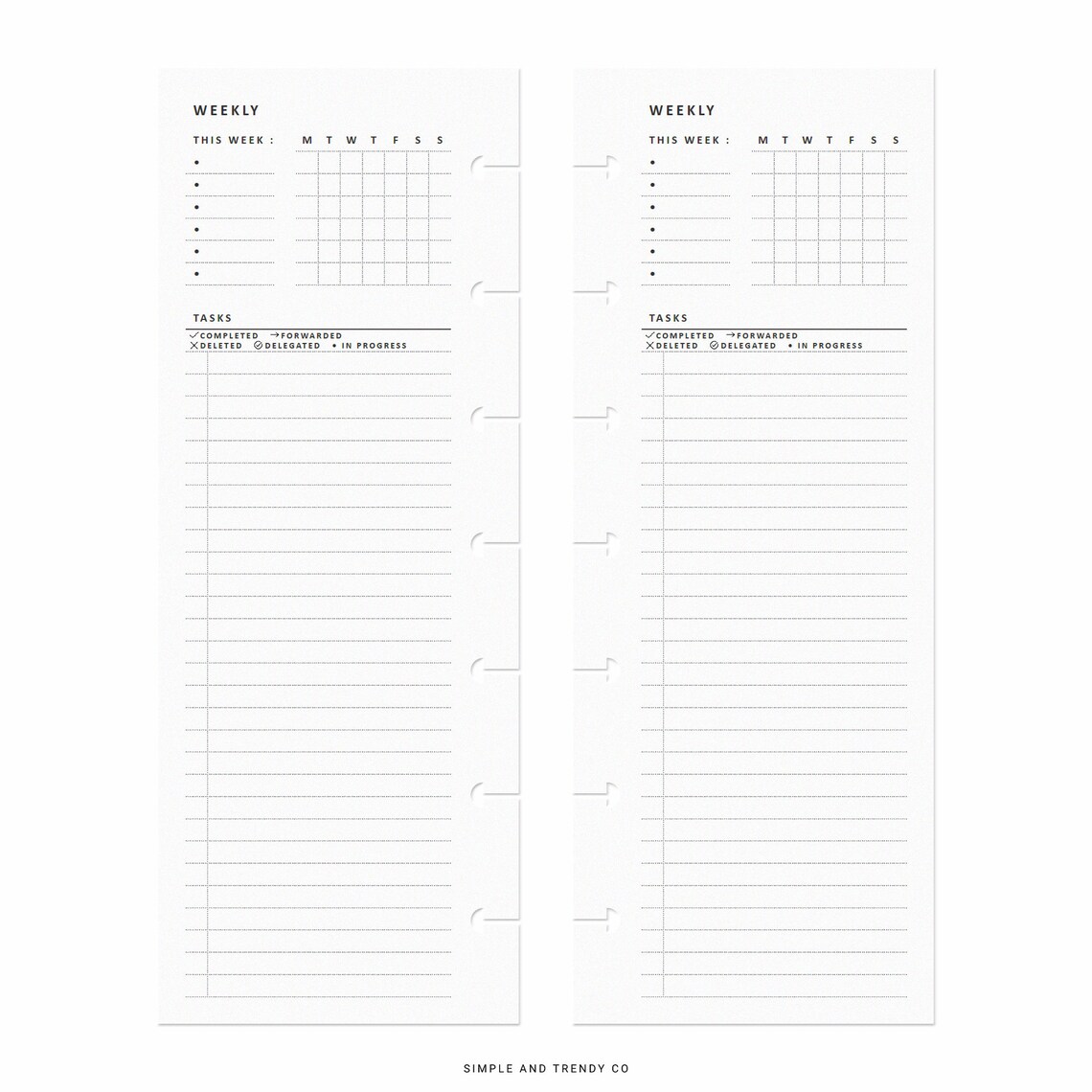 Weekly Planner Calendar Skinny Mini HP Printable Week on 1 - Etsy