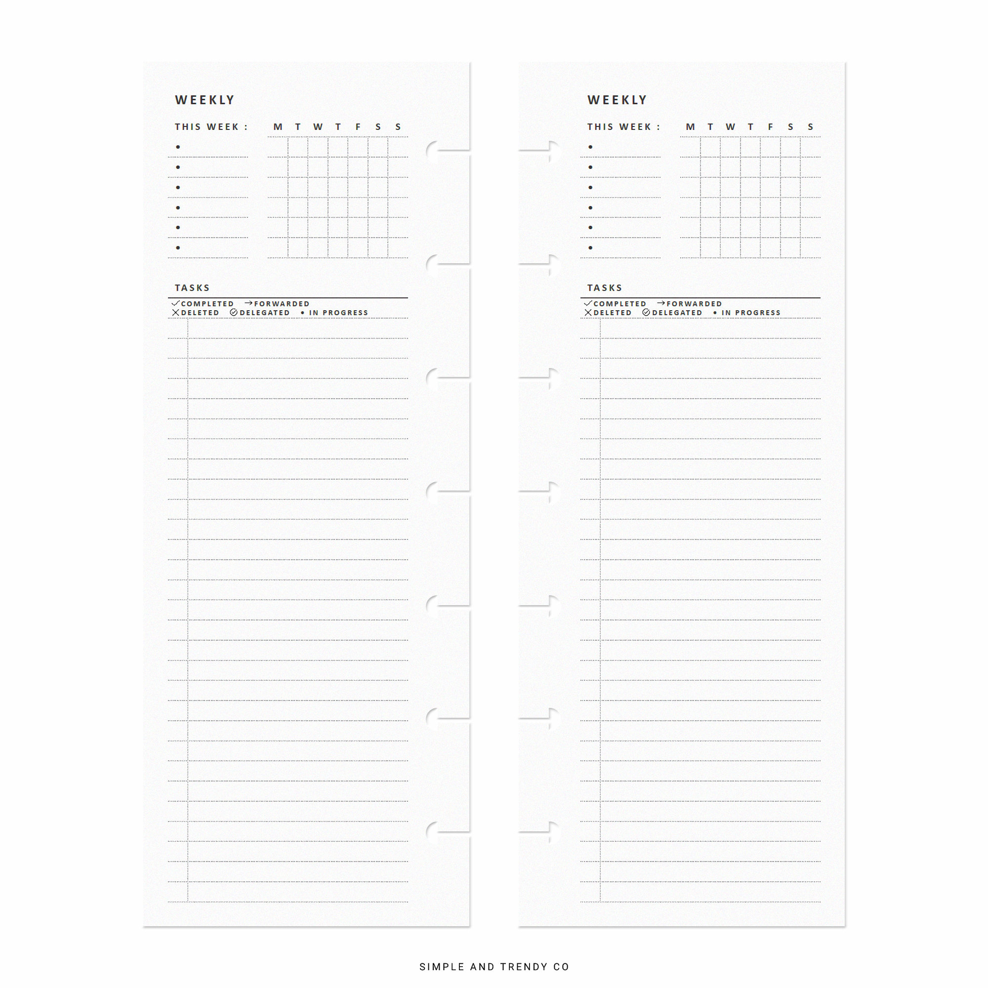 Weekly Planner Calendar Skinny Mini HP Printable Week on 1 - Etsy