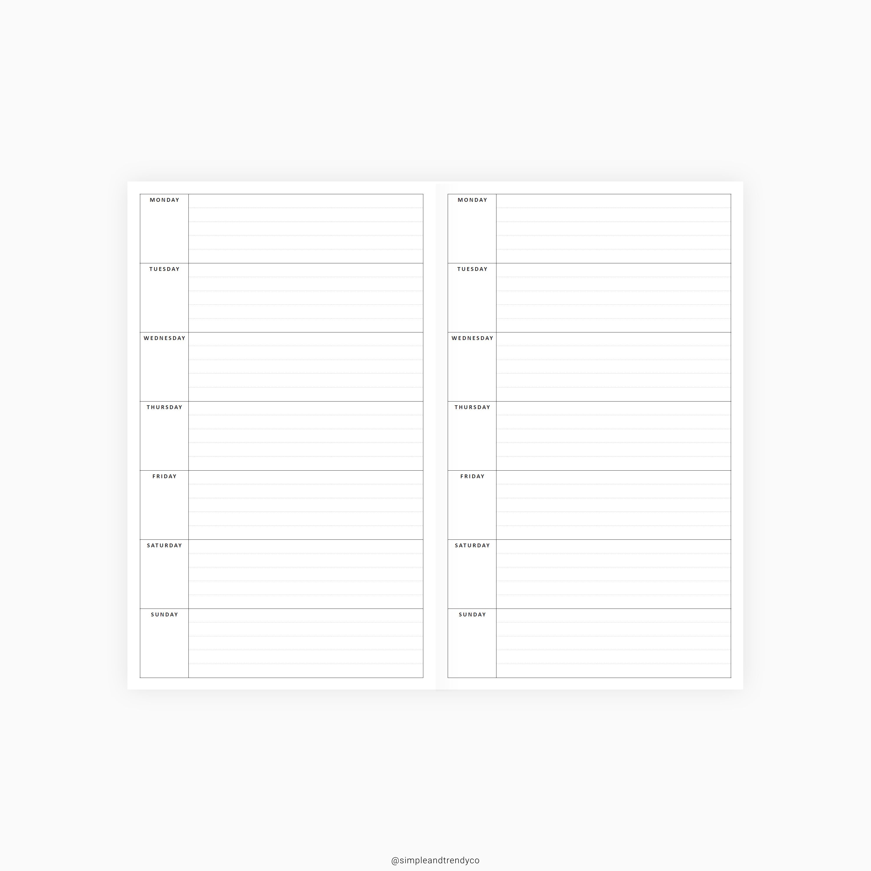 Week on One Page Weekly Planner Pages Printable TN Wide | Etsy