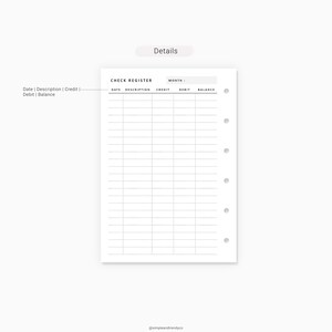 Checking Register Pocket XL Checkbook Register Printable | Etsy