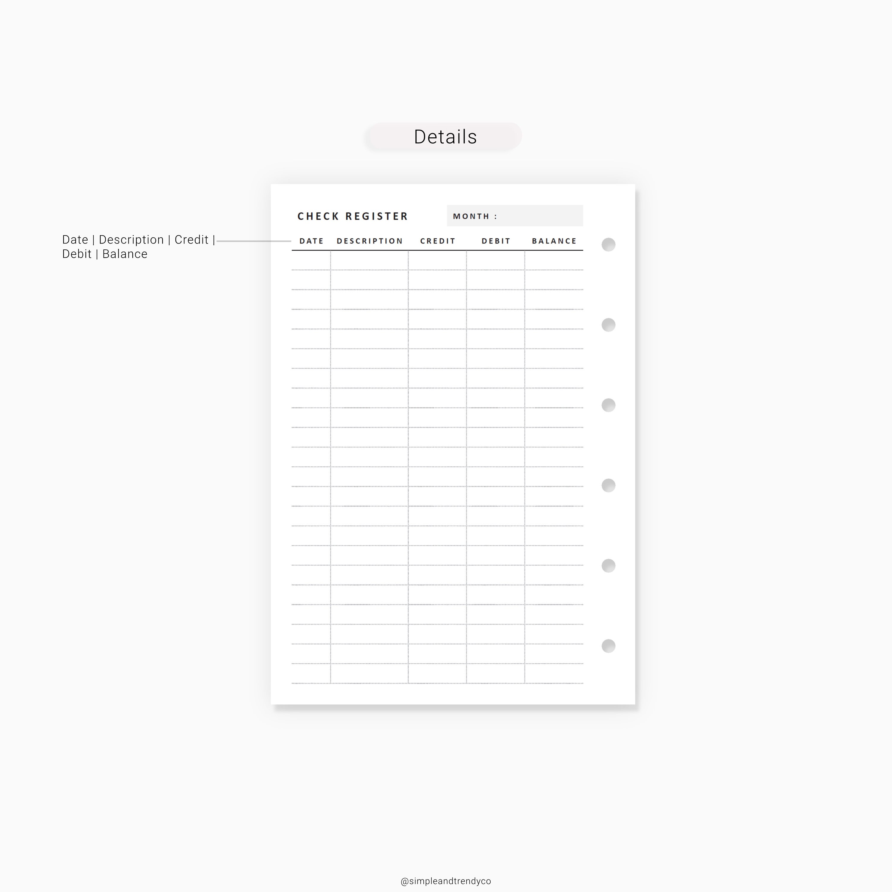 Checking Register Pocket XL Checkbook Register Printable | Etsy