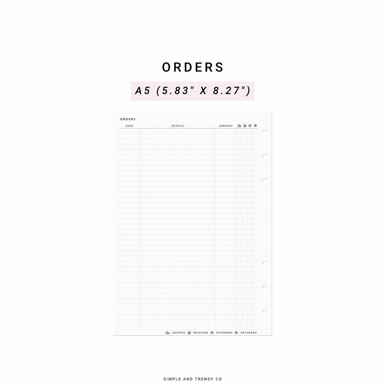 Order Tracker Printable A5 Planner Inserts - Etsy